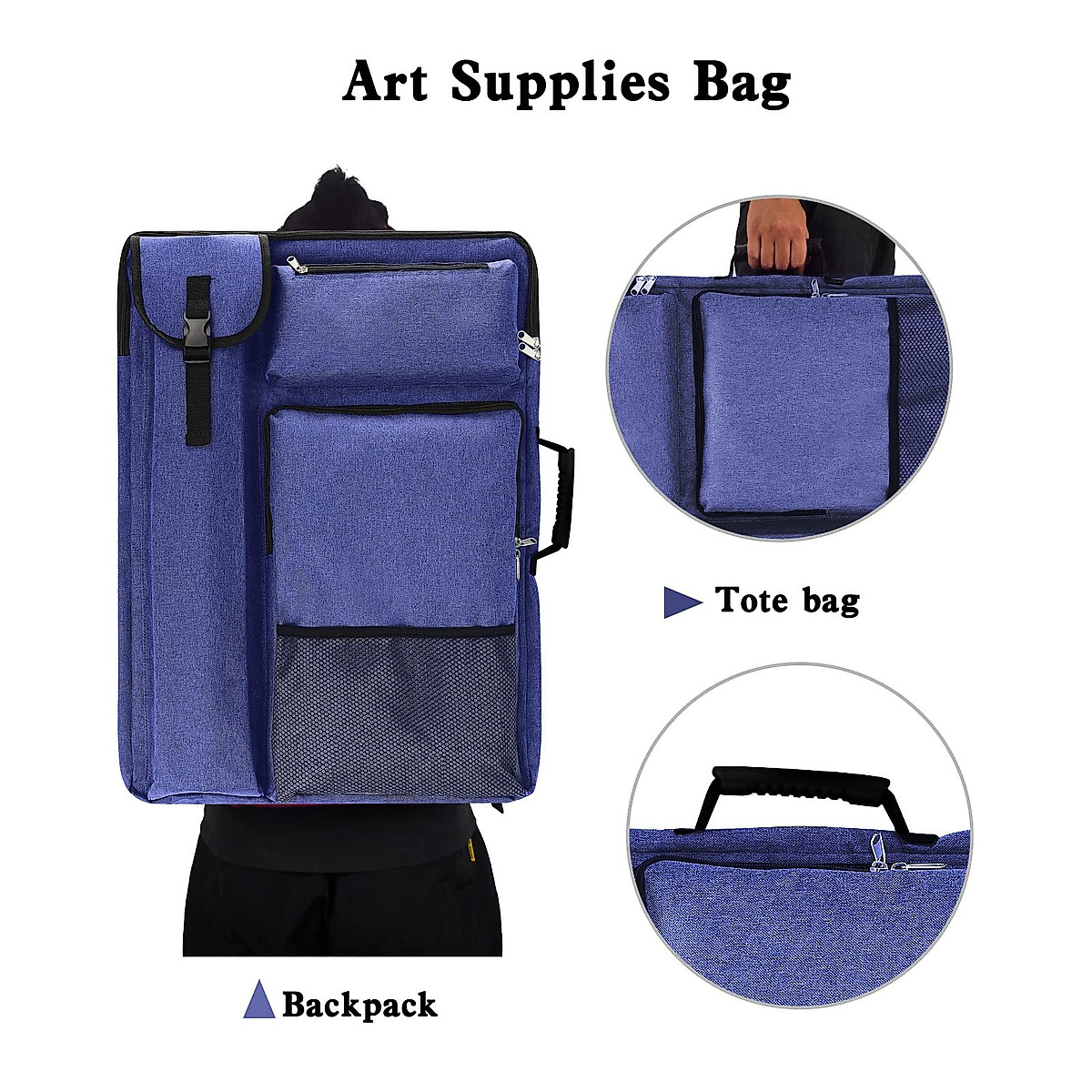 TreochtFUN Art Portfolio Case 18 x 24,Portfolio Bag For Artwork/Board/project/drawing,Artist Backpack(Navy Blue).