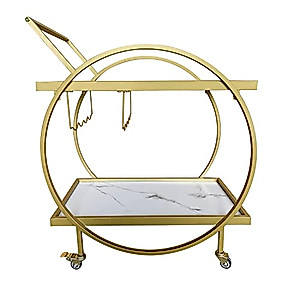 AT-VALY Bar Cart with Wine Rack,2-Tier Mobile Serving Cart on Wheels,Wine Cart for Home, Kitchen,Gold