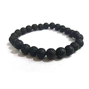 LKBEADS Natural Black Lava 8mm rondelle smooth 7inch Semi-Precious Gemstones Beaded Bracelets for Men Women Healing Crystal Stretch Beaded Bracelet Unisex