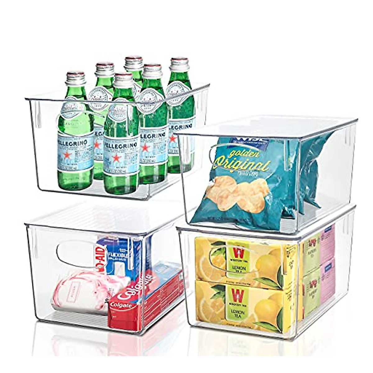 Sorbus Plastic Storage Clear Bins with Lid, Stackable Pantry Organizer Box Bin Containers for Organizing Kitchen Fridge, Food, Snack Pantry Cabinet, Fruit, Vegetables, Bathroom Supplies 4 Pack