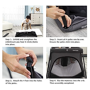 Lightweight Foldable Travel Crib, Portable Crib for Baby Travel, Portable Playard with Carry Bag for Infant Toddler Newborn(Grey)