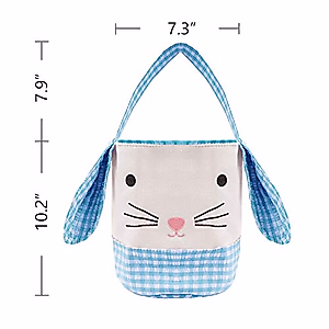Easter Bunny Basket with Cute Ears, Easter Bunny Tote Bag for Kids Eggs Hunting, Candy and Gifts Carry Bucket at Easter Party (Blue)