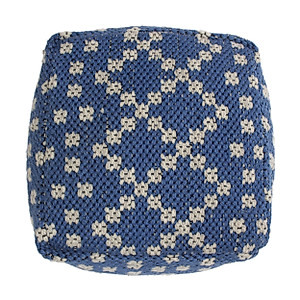 Christopher Knight Home Ophelia Outdoor Cube Pouf, Boho, Blue and White Yarn