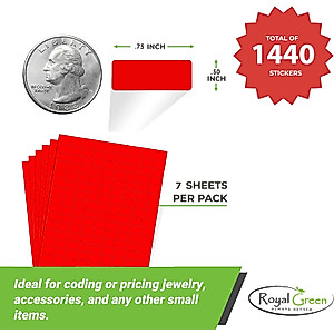Royal Green Rectangular Small Printing Stickers Sheets Labels 0.75" x 0.5", Permanent Red Color Coding Labels for Laser or Inkjet Printer Template Included, 50 Sheets - 7200 Pack