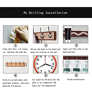 Spotact Wall Mounted Coat Rack Rustic 19.29*2.99*1.97 Inch Wooden Wall Hanger Heavy Duty Hanging Dual Hooks for Jacket Hat Towel Purse Bag for Bedroom Bathroom Entryway (5 Hooks, Cherry Wood Color)