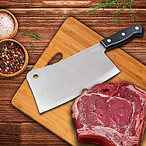 Orblue Premium Meat Cleaver - Stainless Steel Chef Butcher Knife for Cooking - Professional 7-Inch Blade for Precision Cutting - Perfect for Home Kitchen or Restaurant