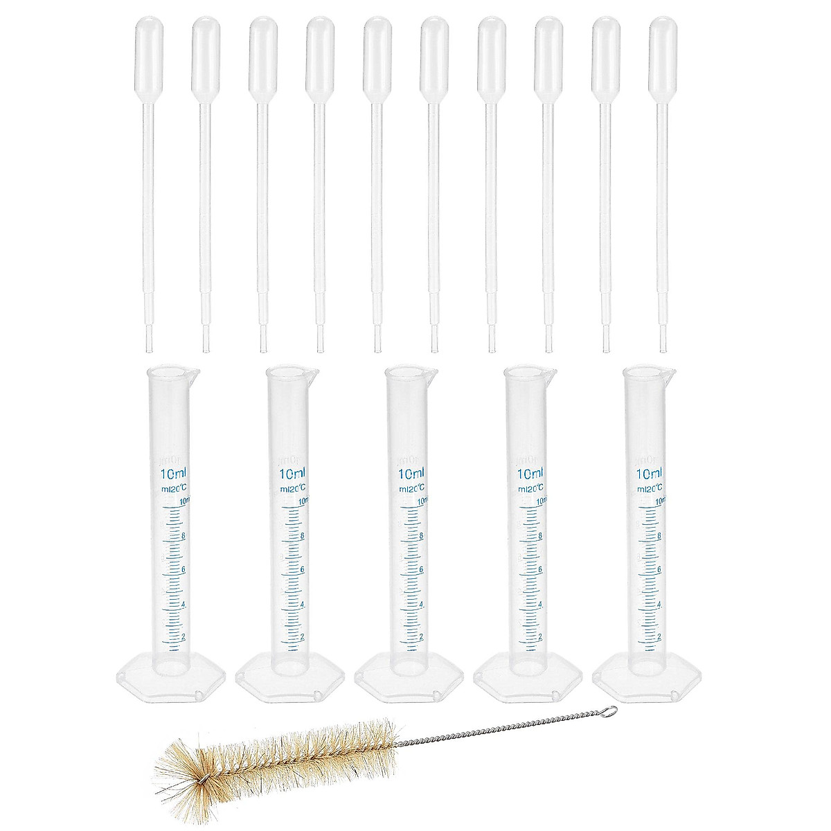 uxcell Plastic Graduated Cylinder, 10ml Measuring Cylinder with 10 Transfer Pipettes and 1 Brush, 16in1 Set for Science Lab
