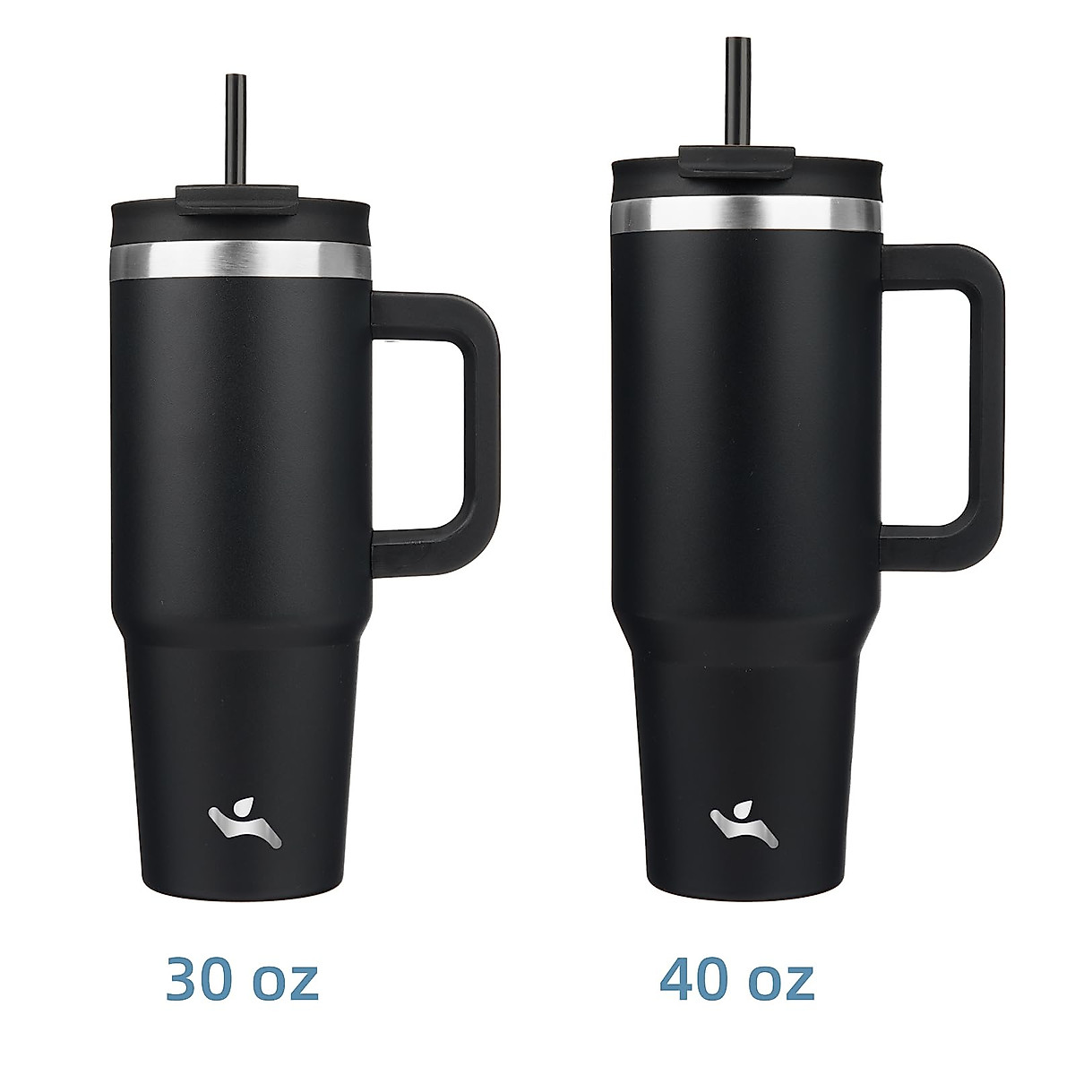 Konokyo 30 oz Tumbler with Handle and 2 Straws,2 in 1 Lid Insulated Water Bottle Stainless Steel Travel Coffee Mug,Black