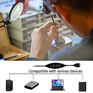 Magnifying Desk Lamp, Magnifying Glass with Light and Stand, 3 Color Modes, Magnifying Lamp with Clamp, Adjustable Swivel Arm with Light to Read Close Work (Black)