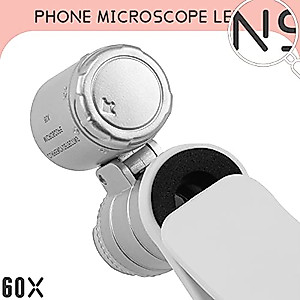 KINGMAS 60X Clip-On Microscope Magnifier Lens with LED Lights Jeweler Loupe for iPhone, Samsung and More Mobile Phones (Universal)