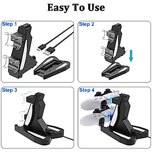 PS5 Controller Charger with LED Indicator, Fast Charging Dualsense Charging Station Dock for Dual Playstation 5 Controllers