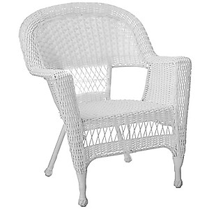Jeco 3 Piece Wicker Chair and End Table Set without Cushion, White