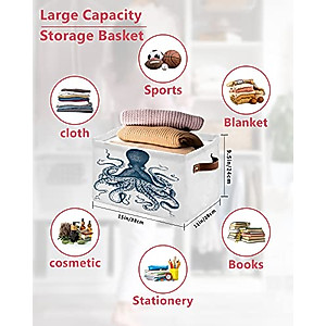 Ocean Sea Storage Baskets for Shelves Storage Bins for Organizing Waterproof Shelf Basket for Home Nursery Toys Clothes Towels Cubes Closet Organizers, Unique Octopus Nautical Blue