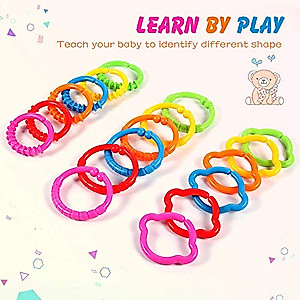 HAHA Baby Link-to-Go Connecting Rings Toy Hanging Stroller Car Seat Crib Playmat Attach Toys Infant Newborn Boy Girl Clip On Early Education Learning Travel Accessory Set