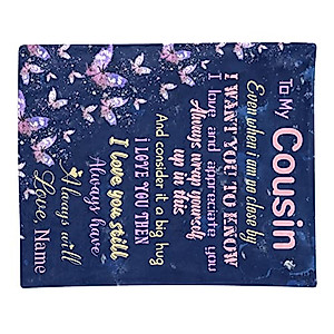 CUXWEOT Custom Blanket with Name Personalized to My Cousin Butterfly Soft Fleece Throw Blanket for Gifts (50 X 60 inches)