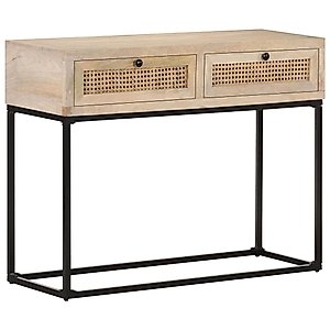 QJBSAVVA Console Table 39.4"x13.8"x29.9" Solid Mango Wood and Natural Cane,Large Space Dresser Entry Tables Narrow end Table Couch Table Suitable for Home, Office, Bedroom, Meeting Room
