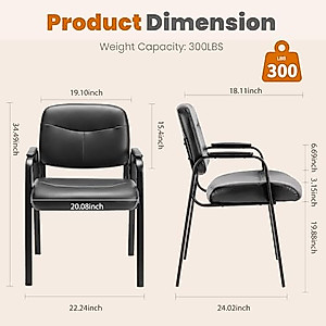 Sweetcrispy Waiting Room Chairs No Wheels Set of 2, Leather Stationary Office Reception Guest Chair with Padded Arms for Elderly Desk Conference Room Lobby Table Side Salon