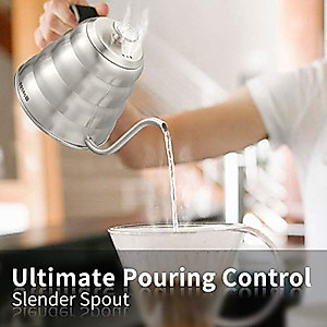 Pour Over Coffee Kettle with Thermometer for Exact Temperature 40 fl oz - Premium Stainless Steel Gooseneck Tea Kettle for Drip Coffee, French Press and Tea - Works on Stove and Any Heat Source
