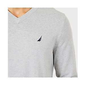 Nautica Men's Classic Fit Soft Lightweight Jersey V-Neck Sweater, Grey Heather, Large