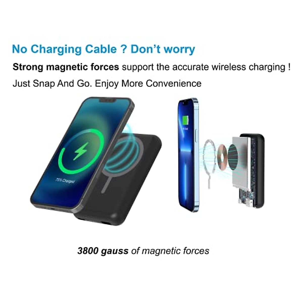 iLakia Magnetic Wireless Power Bank, 10000mAh Portable Charger, Magnetic Battery Pack for iPhone 14 & 13 & 12 Pro/Pro Max/Mini, Android/Samsung, Multi & Fast Charging with USB PD, USB Type-C