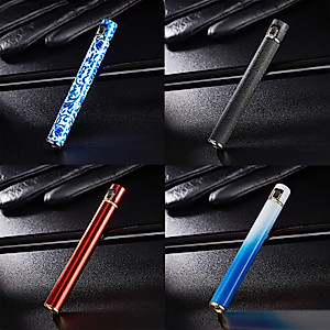 2pcs Torch Lighter, Mini Cylindrical Strip Refillable Gas Lighter, Portable Adjustable Soft Flame Lighter for Kitchen, Indoor,Outdoor,Grill,Camping(without Butane Gas)-Blue White Porcelain/Blue White