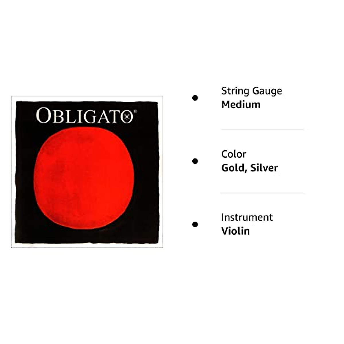 Obligato 4/4 Violin String Set - Medium Gauge - with Gold Ball-end E & Silver D