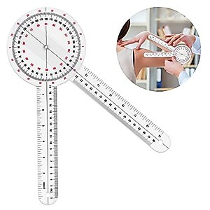 Prasacco 12 Inch Goniometer, Transparent Orthopedic Angle Ruler Plastic Goniometer 360 Degree Goniometer Angle Protractor Goniometer for Body Measuring Tape Goniometer Protractor Ruler
