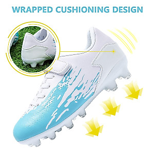 ziitop Kids Soccer Shoes for Boys Girls Youth Football Cleats Outdoor & Indoor Baseball Shoes, Lightweight Breathable Conical Studs, Running & Training for Students (Little Kids/Big Kids) Whiteblue