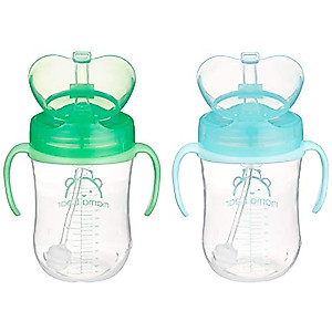 Amazon Brand - Mama Bear Weighted Straw Sippy Cup, Pack of 2, Blue/Green