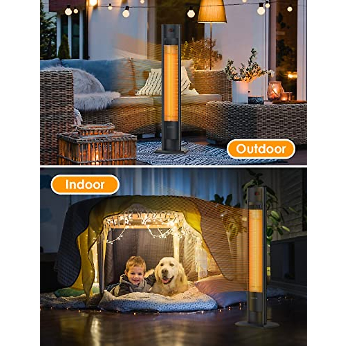 Oraimo Patio Heater, Outdoor Heater with Remote, 1500/750W ETL, IP55- Certificatied Quiet Electric Infrared Heater with Triple Protection portable for Bedroom, Living Room, Balcony and Garage Use