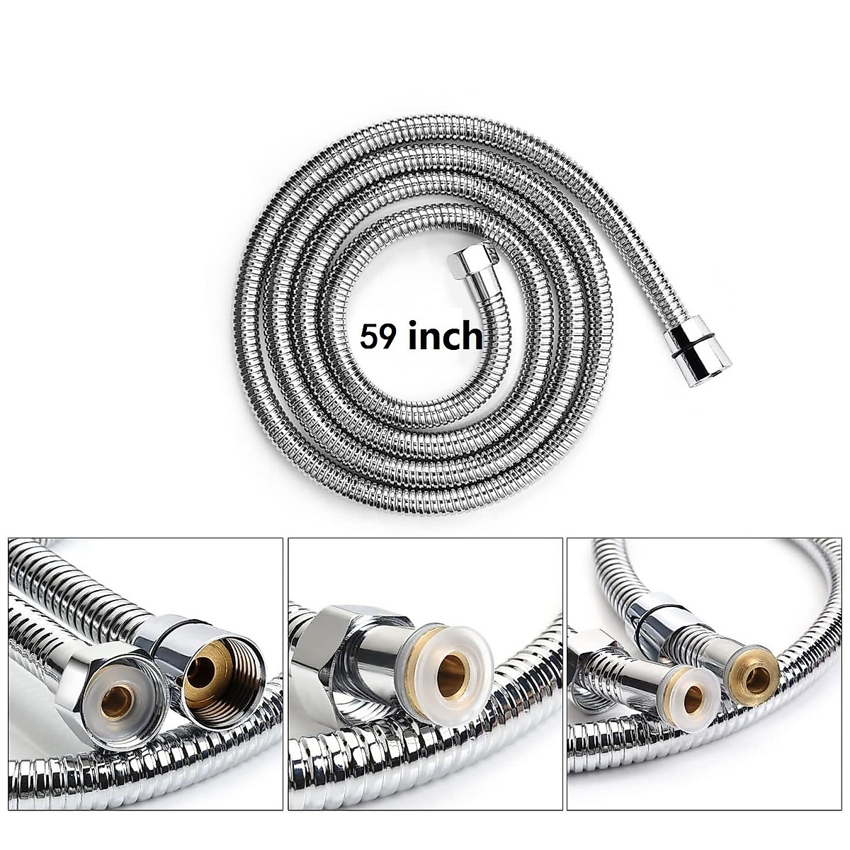 59 Inches Shower Hose,Bidet hose 304 Stainless Steel Handheld Shower Head Hose,The thread interface size is G1/2 (20mm)(Chrome)