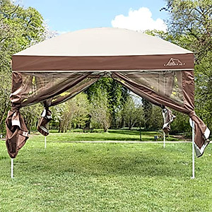 Camp Master Canopy Tent with Mosquito Netting, Outdoor 10x10 Pop-up Dome Canopy,Patio Tents for Parties,Quick Easy Setup Canopies with Waterproof Roof, Roller Bag, 4 sandbags (10 FT, Brown)