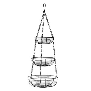 Culinary Couture Hanging Fruit Basket for Kitchen, 3-Tier Heavy-Duty Hanging Wire Baskets for Organizing, Minimalist Fruit Hanging Baskets for Kitchen, Black