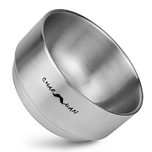 CHARMMAN Stainless Steel Shaving Soap & Cream Bowl with Lid | Three-walls Heat Preservation | Heavy Weight Steel （270g/ 0.59ib