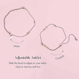 Alex and Ani Sunshine Anklet for Women, Sun Charm and Light Blue Beads, Shiny Silver Finish, 11 in