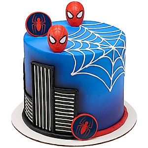 DecoPac Marvel's Spider-Man™ Spider and Mask Rings, Spider-Man Cupcake Decorations, Red and Blue Food Safe Cake Toppers – 24 Pack