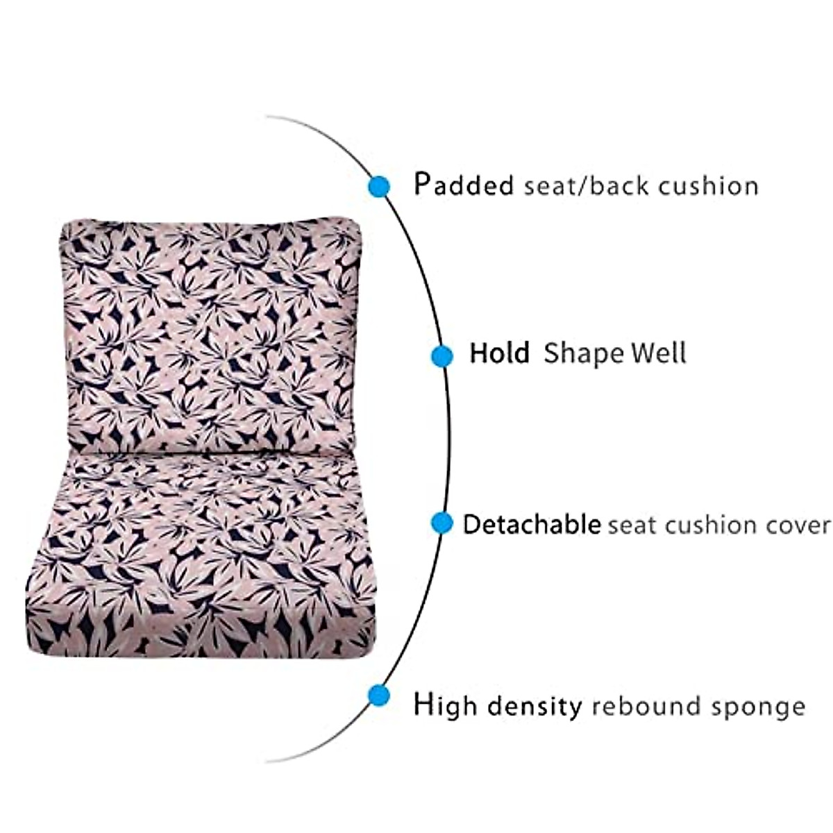 2-Piece Outdoor Deep Seat Cushion Set Pink Navy Floral botanical seamless suitable for fashion prints Back Seat Lounge Chair Conversation Cushion for Patio Furniture Replacement Seating Cushion