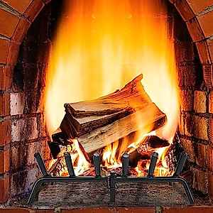 STBoo Fireplace Grate 20inch - Wood Stove Fire Grates Heavy Duty | Fireplace Log Holder | Firewood Log Burning Wrought Cast Iron Rack | Fire Pit Tray for Indoor Chimney Hearth & Outdoor Kindling Tool