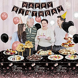 Inspireyee Black Rose Gold Plastic Tablecloth (Pack of 4), 86 x 51 inches Black Rose Gold Party Tablecovers for Black Rose Gold Theme Birthday Party Supplies (Black Rosegold