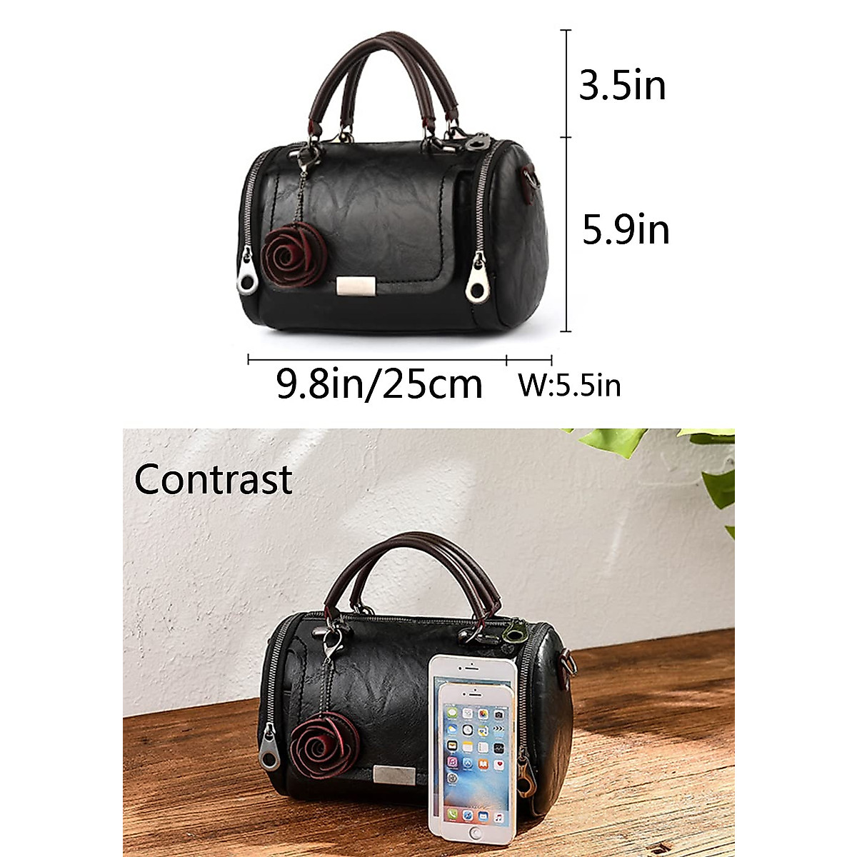 GJGJTER Women Vintage Tote Purse Top-handle Satchel Boston Bags Rose Pendant Shoulder Bags-Pink