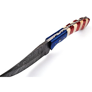 SagaCity Damascus Hunting Knife, 9 Inch Handmade Knife with Sheath, Knives for Men, Bushcraft Kinfe, Edc Knife Damascus, Small Hunting Knife; 109