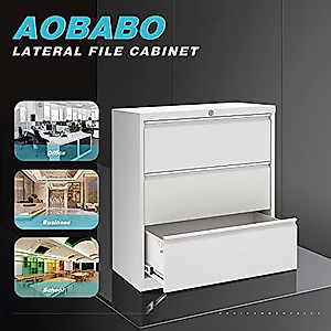 Aobabo Metal Lateral File Cabinet with Lock,Large Deep Drawer with Adjustable File Bars for Office,Home,35.43 Inches Wide for Letter/Legal A4 Size Drawer,Assembly Required (White,3 Drawer)………
