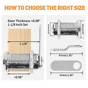 LAIWOO Cabinet Locks with Keys, 2 Pack 1-1/8 Inch Cylinder Lock Cabinet Cam Lock Set for Secure File Drawer Mailbox RV Camper Door Tool Box, Zinc Alloy