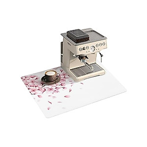 Spring Pink Sakura Blossom Flowers Coffee Mat Coffee Maker Mat,Super Absorbent Coffee Bar Accessories,Floral Garden Art on White Non-slip Coffee Station Mat Dish Drying Pad,16x18in