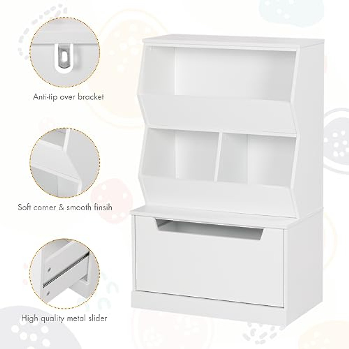 UTEX Kids Toy Storage Organizer, Bookshelf for Kids and Bookcase with Drawer, Children Open Storage Cubby for Kids Room Playroom Nursery White