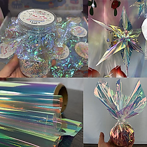Giiffu Iridescent Film Cellophane Wrap Roll 34 In Wide X 50 Ft Long Gift Wrapping Paper Roll for Basket, Gifts, Flower, Candy, Treats, Birthday Holiday Party DIY Arts Crafts Decoration