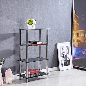Better Home Products Decorative Shelves Glass 4 Tier Household Floor Storage, Tempered Glass Shelves, Audio-Video Media Stand