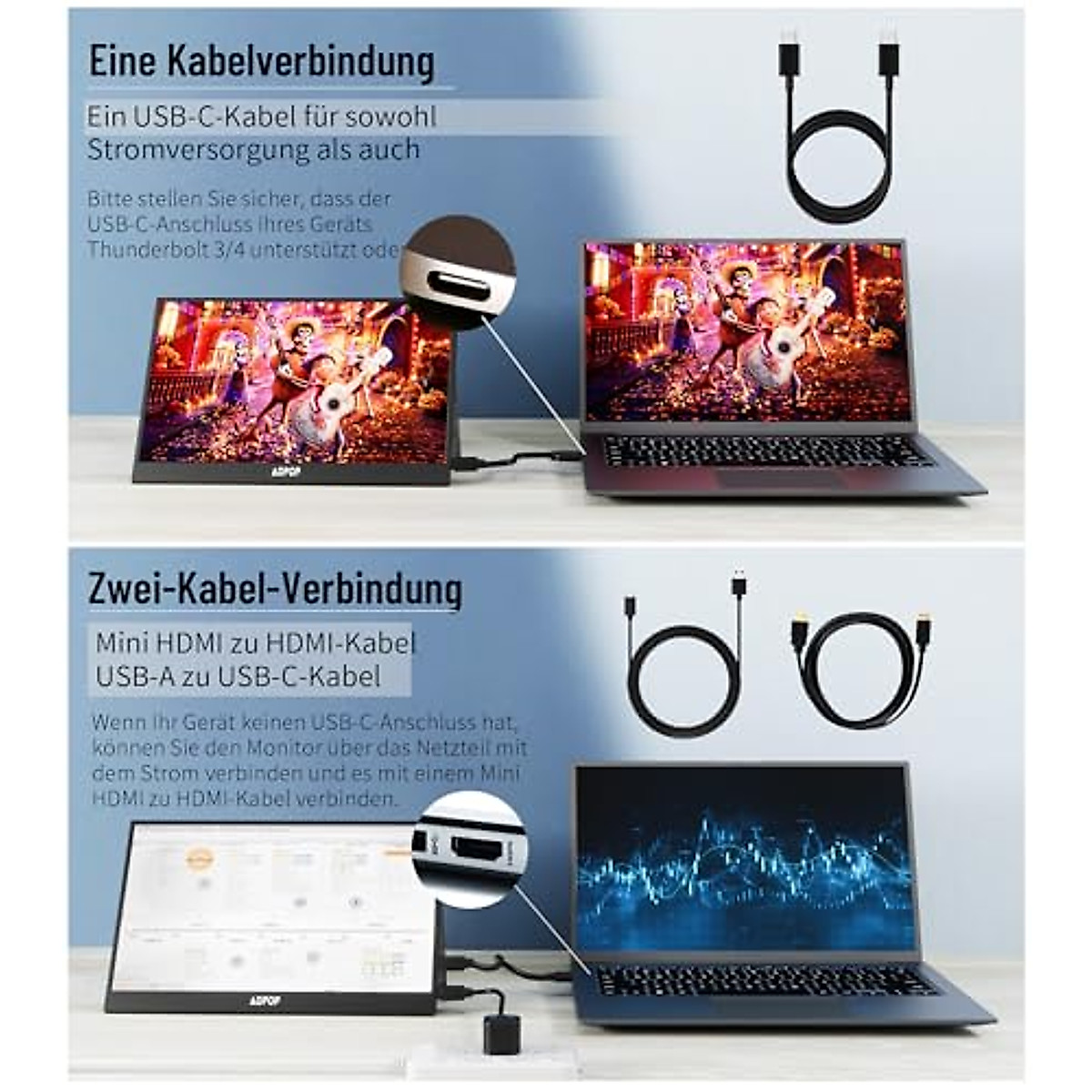 ADPOP Portable Monitor, 15.6'' IPS FHD 1080P with USB-C & HDMI for Gaming Office and Travel,Ultra-Slim HDR Display, Premium Smart Cover & Speakers,for Laptop/PC/Mac/Phone/Xbox/PS5/PS4/Switch