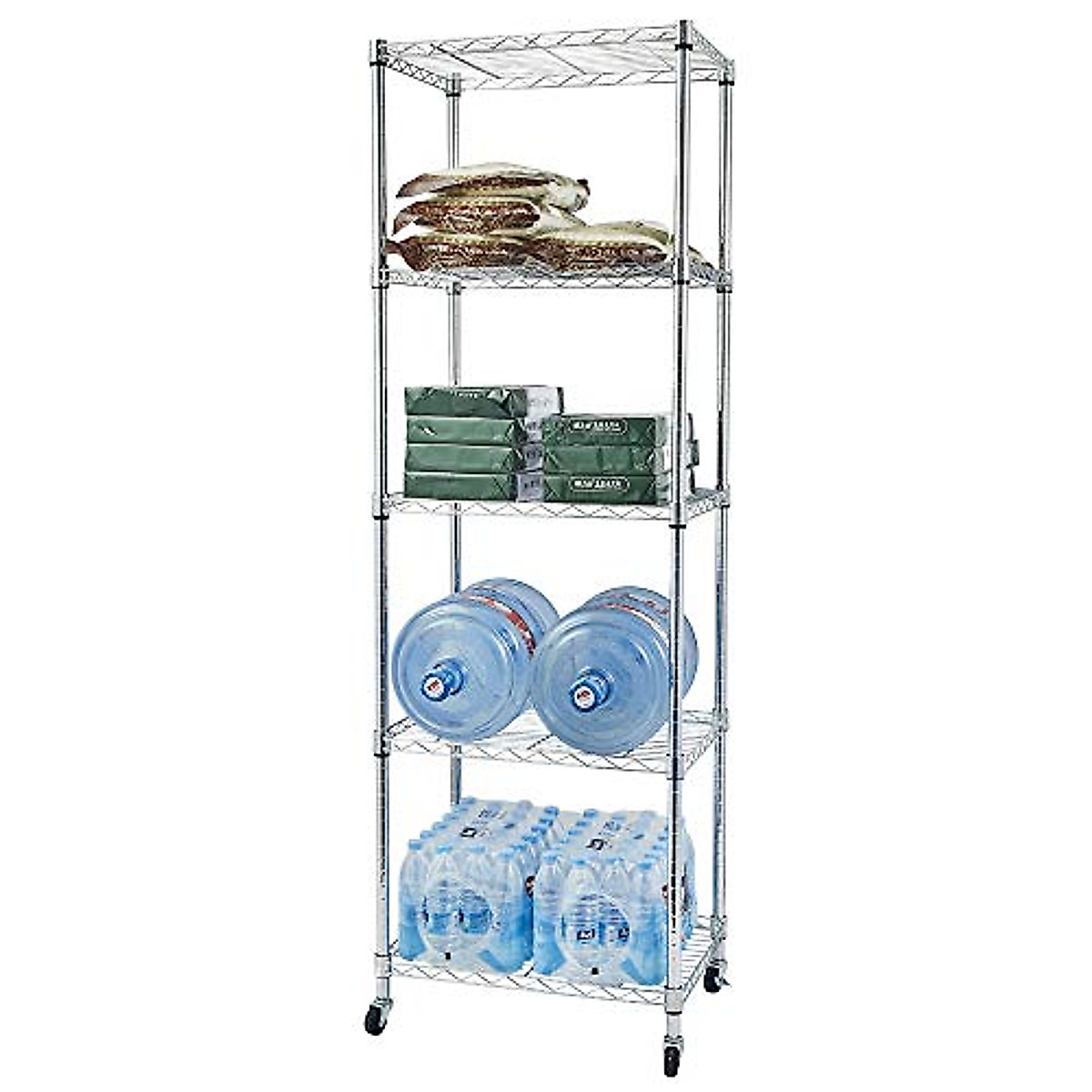 Lovinland Heavy Duty 5-Shelf Shelving Units and Storage on Wheels, Adjustable Carbon Steel Wire Unit Rack for Garage, Kitchen, Office