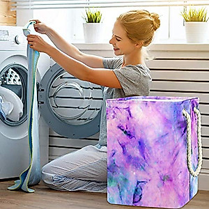 Inhomer Laundry Hamper Tie Dye Purple Printing Collapsible Laundry Baskets Firm Washing Bin Clothes Storage Organization for Bathroom Bedroom Dorm